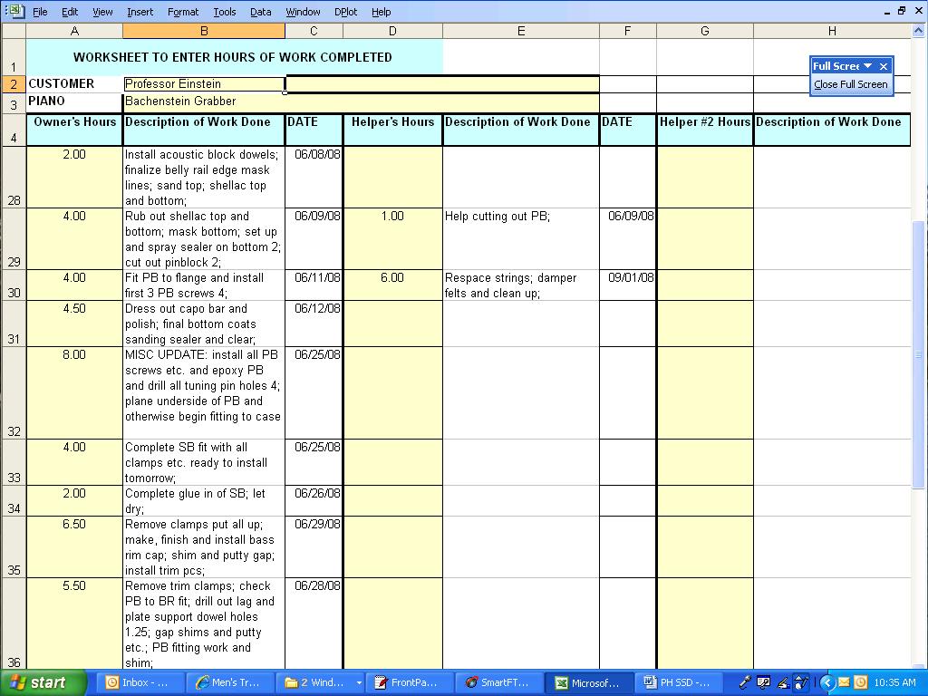 The"Workhorse" daily worksheet to enter Shop Hours,Description or work ...